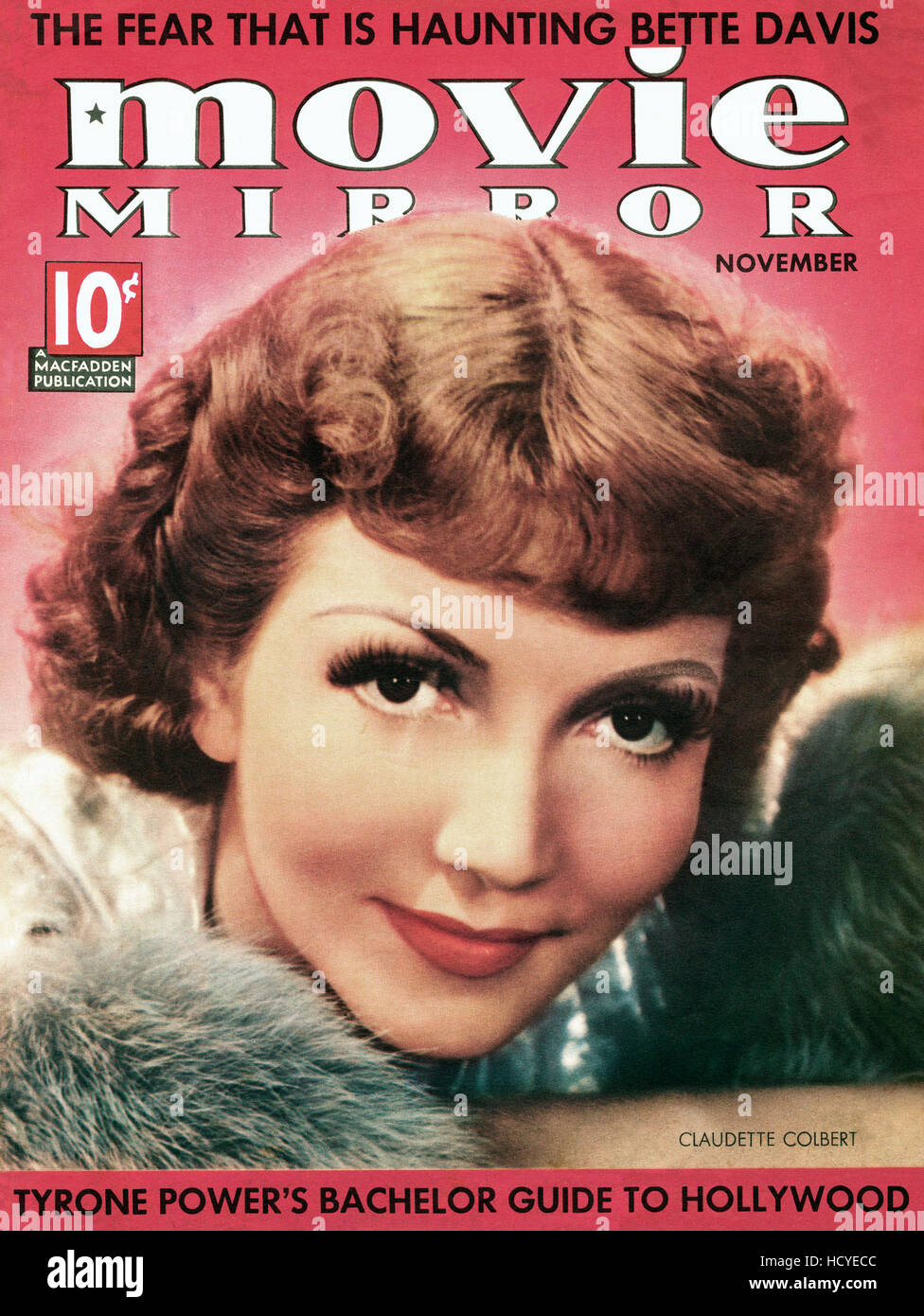 Claudette Colbert, Movie Mirror magazine cover, November 1937 Stock ...