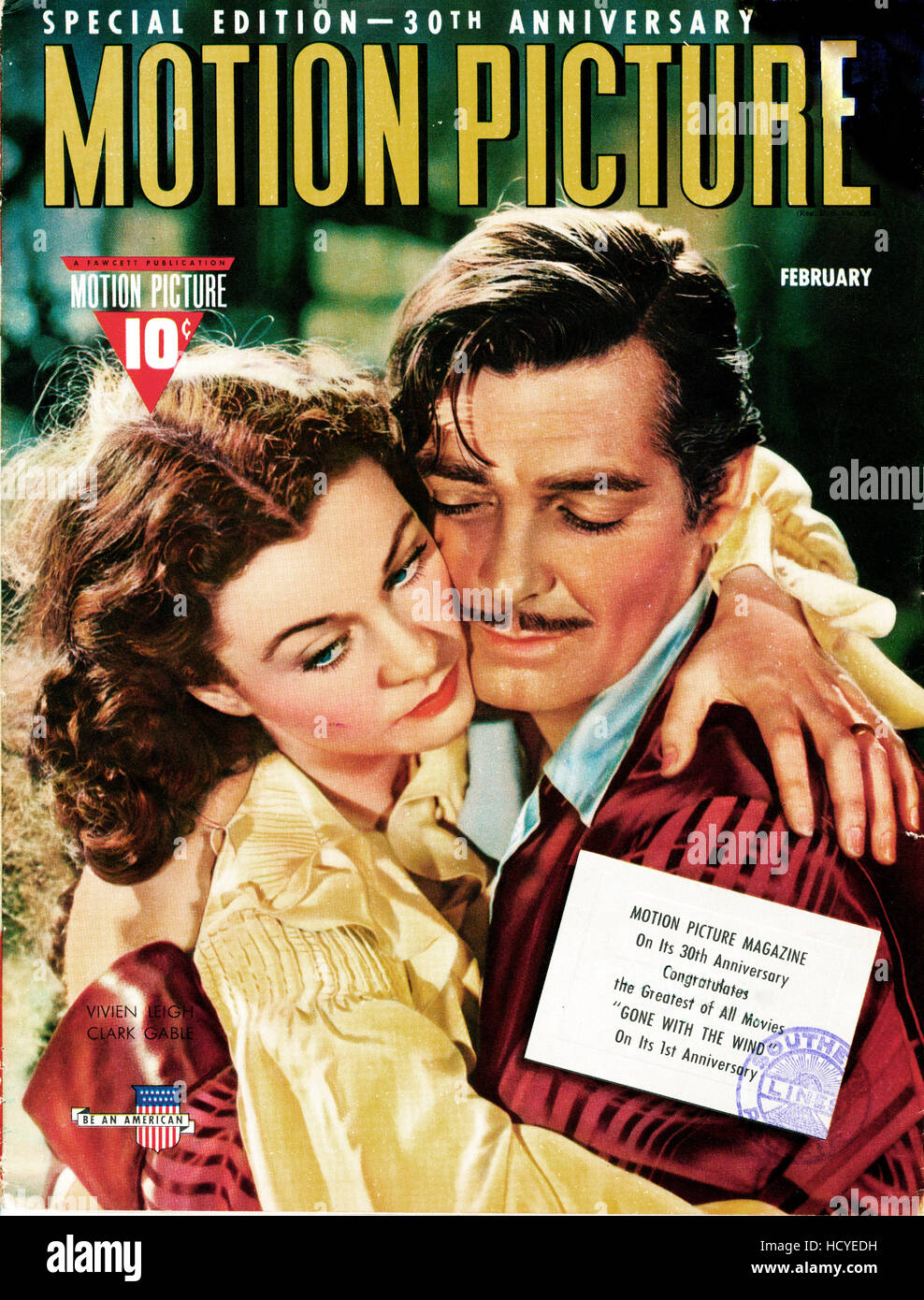 From left, Vivien Leigh, Clark Gable, in GONE WITH THE WIND, Motion Picture magazine cover ...