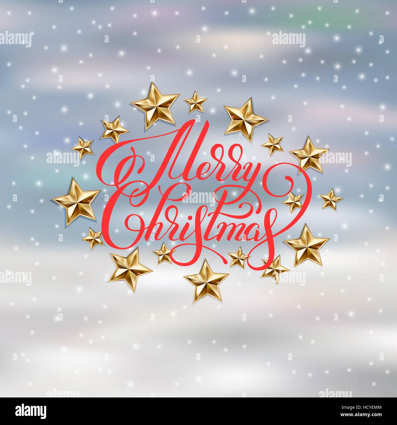 holiday background with golden stars and handwritten merry chris Stock ...