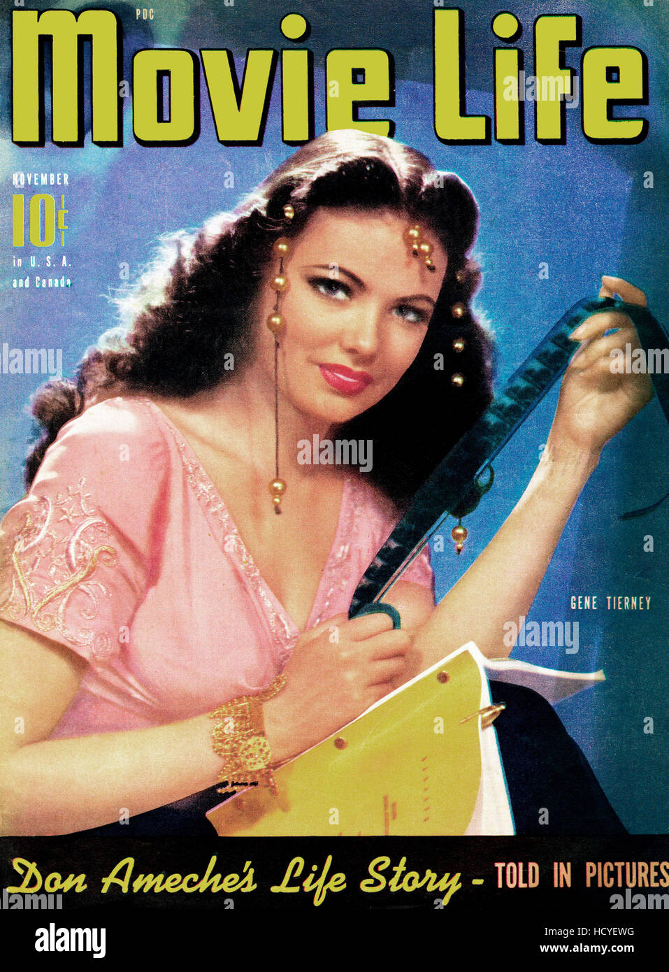Gene Tierney, Movie Life magazine cover, November 1941 Stock Photo - Alamy