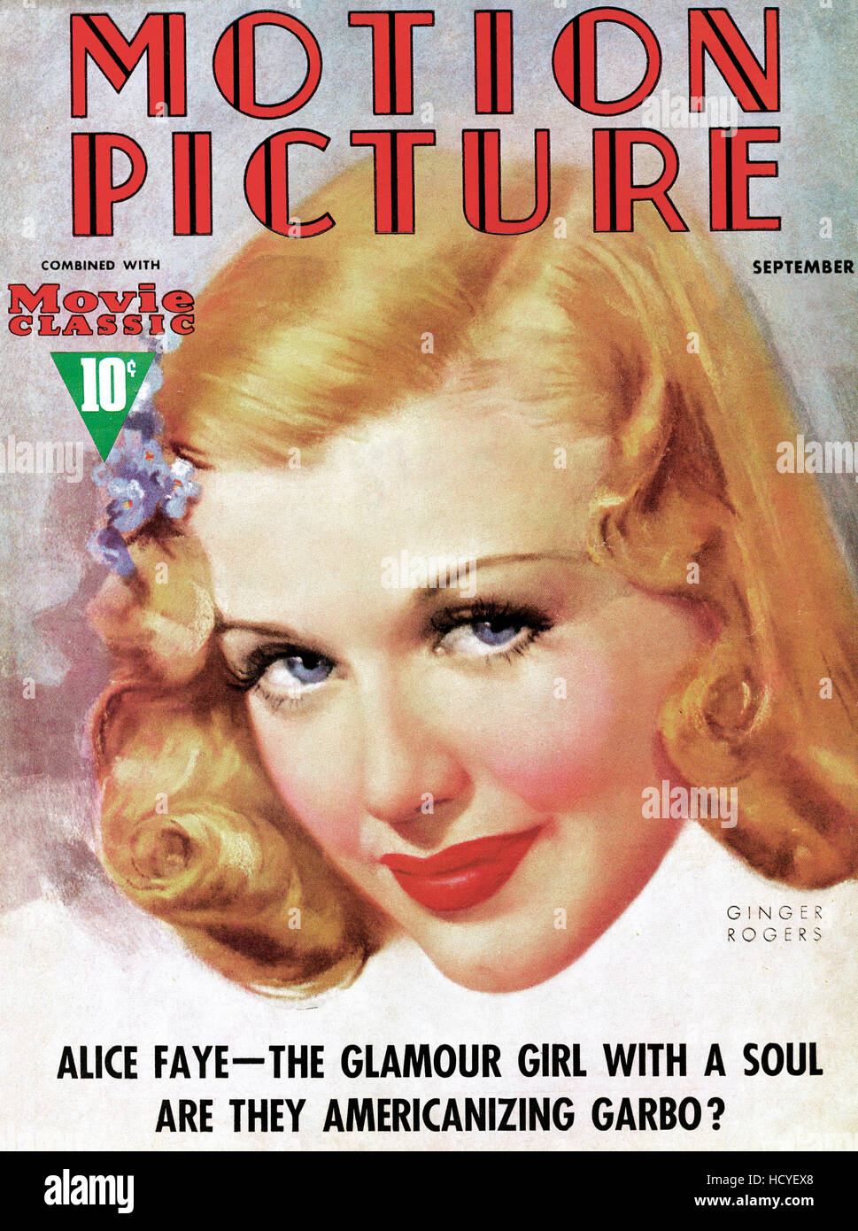 Ginger Rogers, Motion Picture magazine cover, September 1937 Stock ...