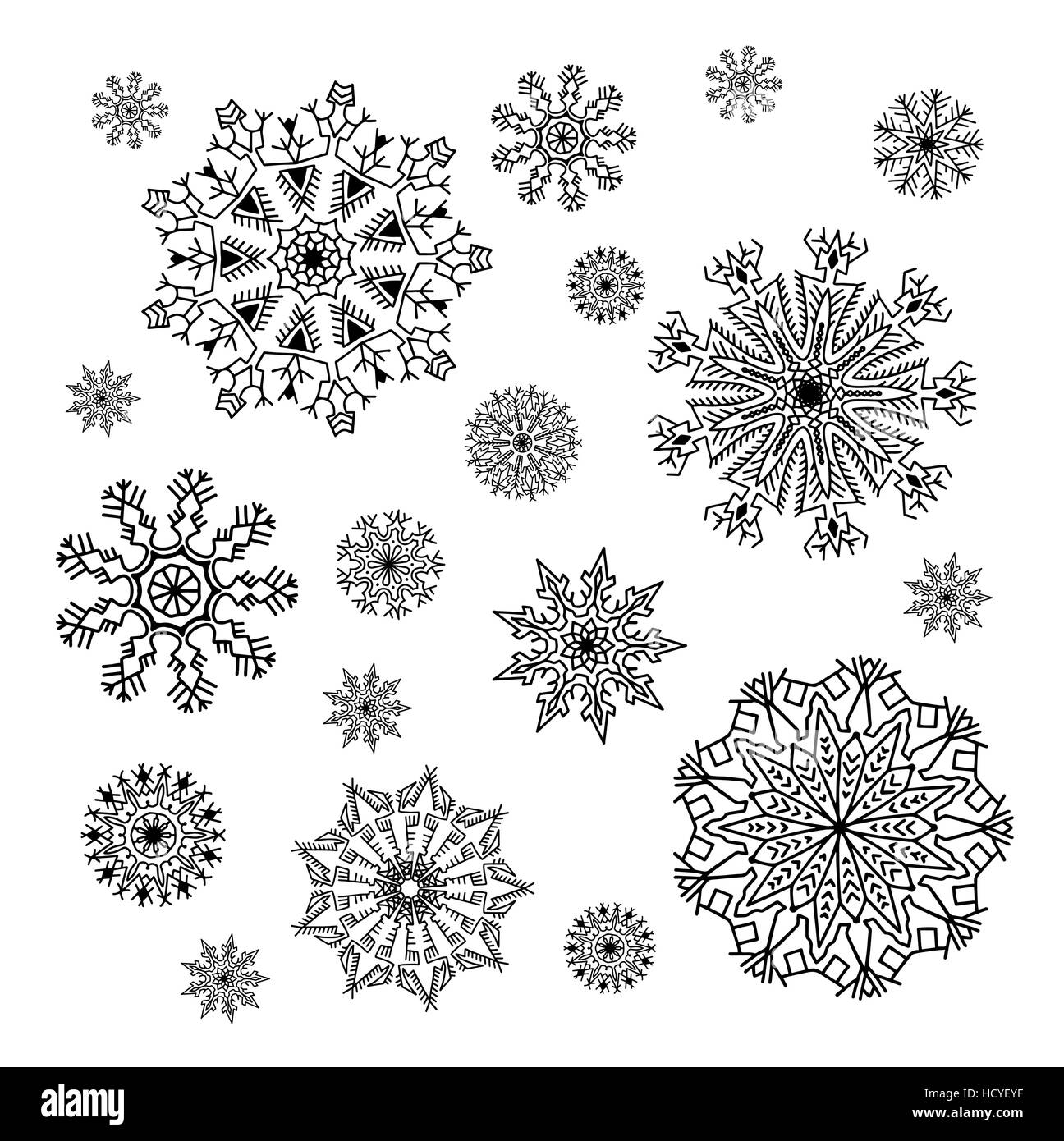 christmas snowflakes collection, circle ornament set, ornamental Stock ...