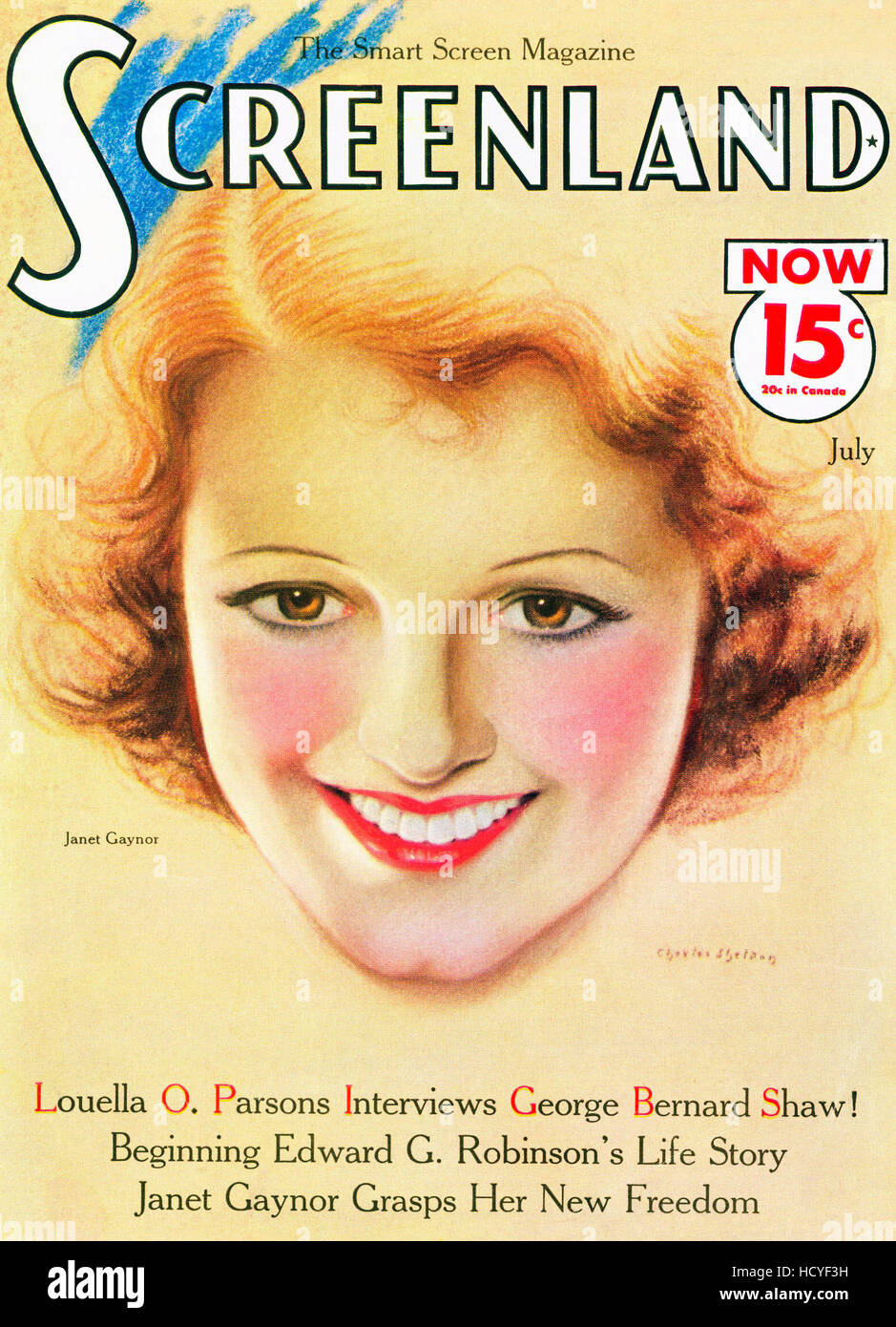Janet Gaynor, Screenland magazine cover, July 1933 Stock Photo - Alamy