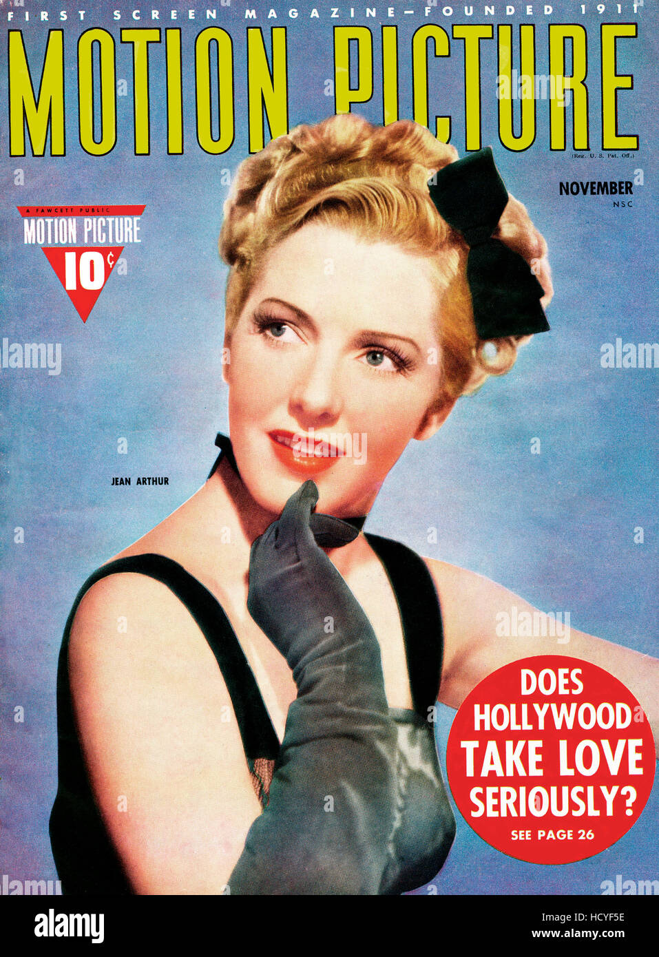 Jean Arthur, Motion Picture magazine cover, November 1939 Stock Photo ...