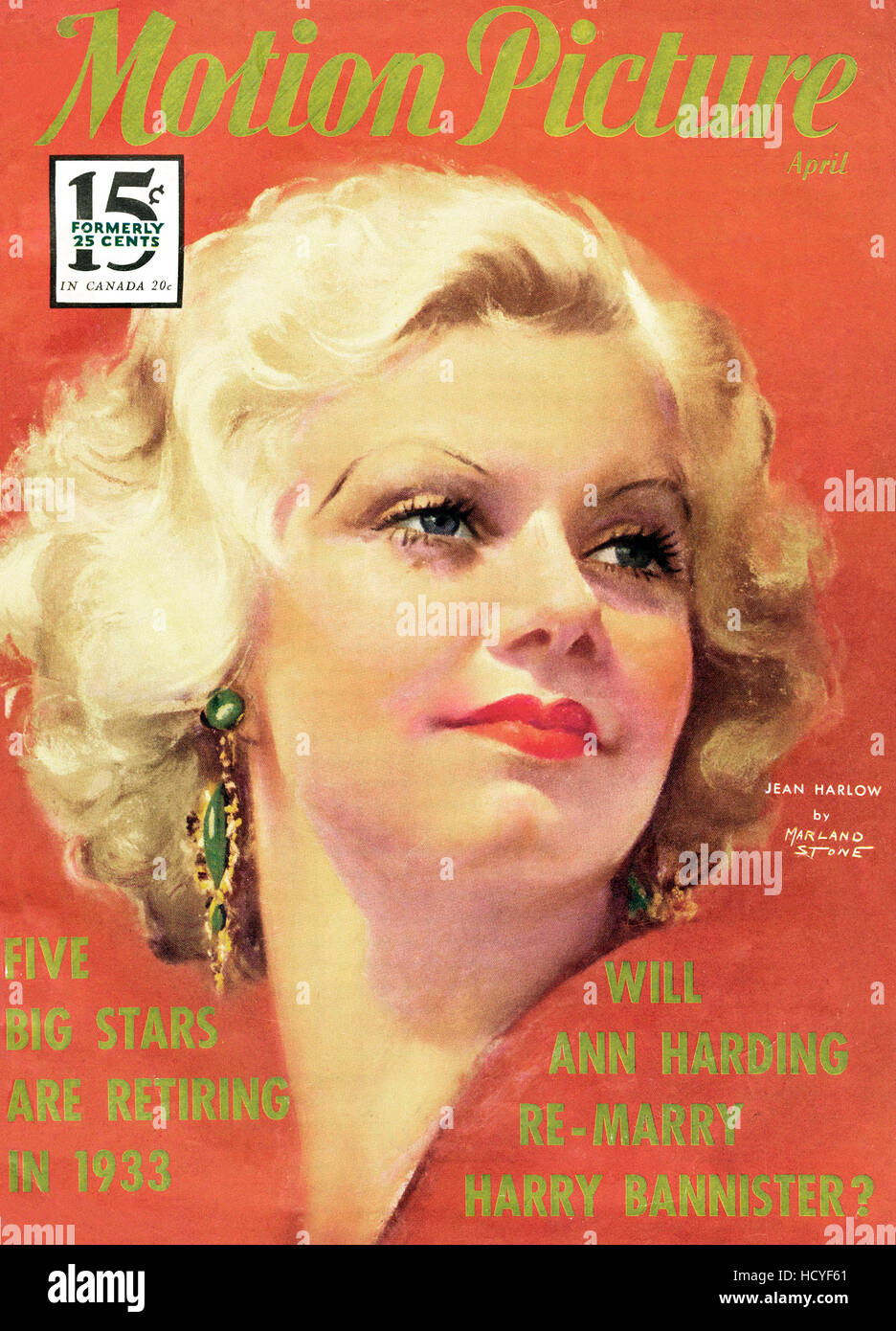 Jean Harlow, Motion Picture magazine cover, April 1933 Stock Photo - Alamy