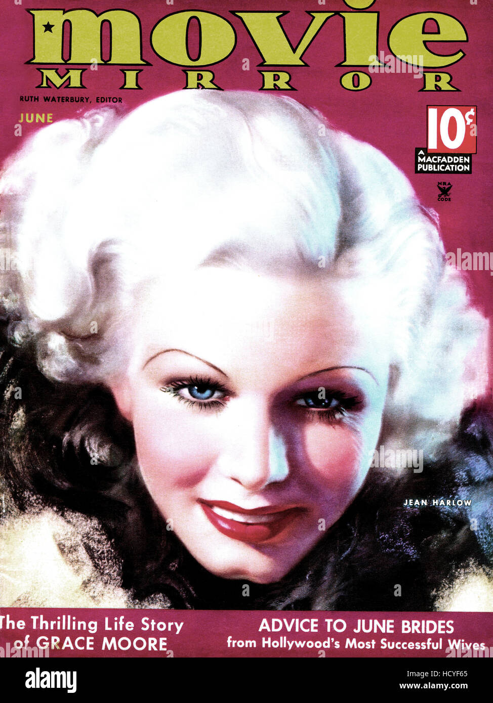 Jean Harlow, Movie Mirror magazine cover, June 1935 Stock Photo - Alamy