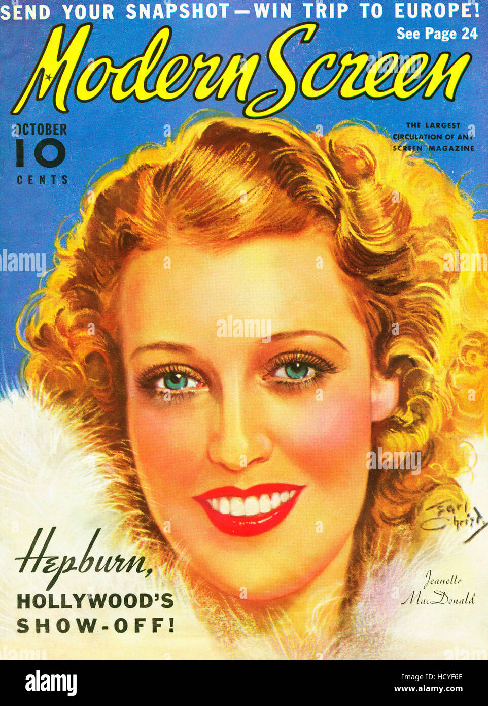 Jeanette MacDonald, Modern Screen magazine cover, October 1936 Stock ...
