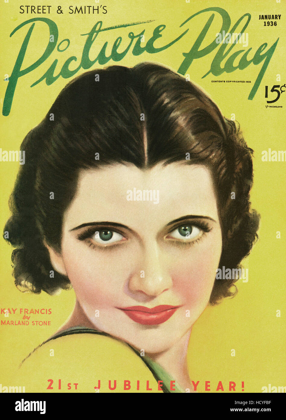 Kay Francis, Picture Play magazine cover, January 1936 Stock Photo - Alamy