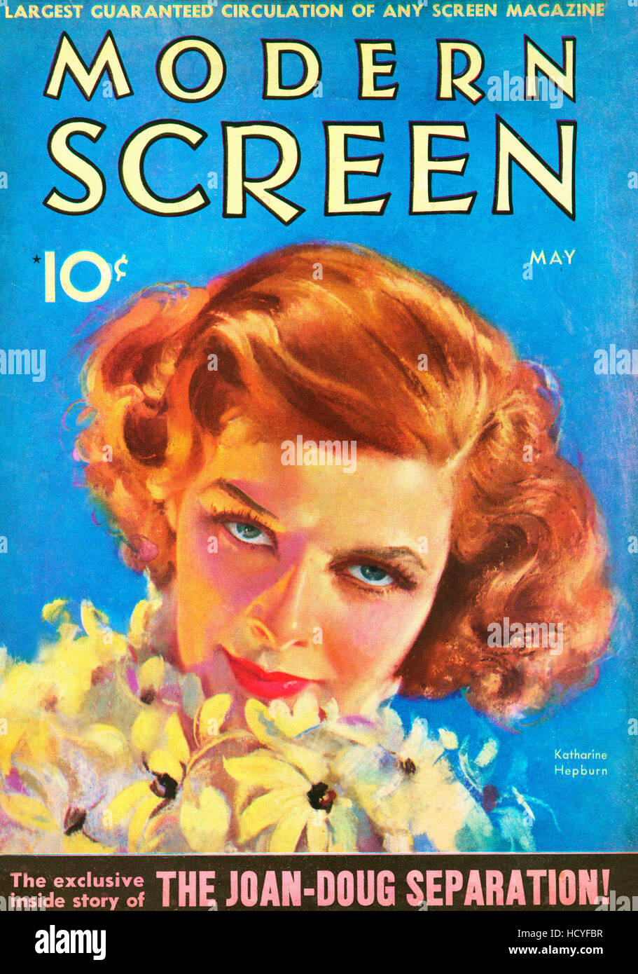 Katharine Hepburn, Modern Screen magazine cover, May 1933 Stock Photo ...