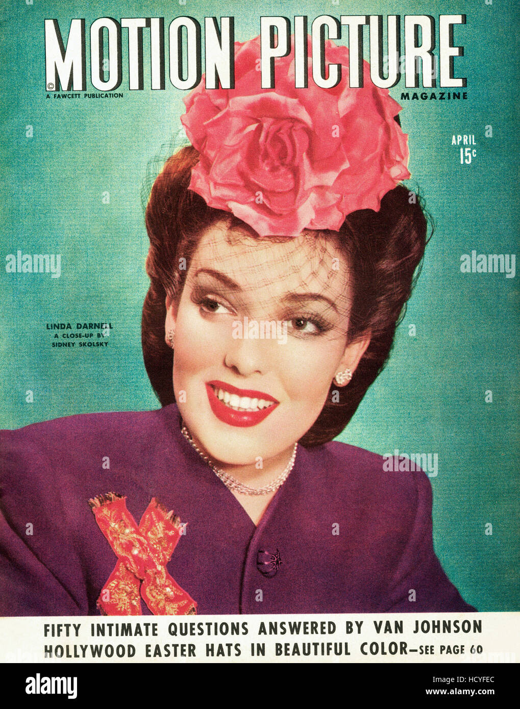 Linda Darnell, Motion Picture magazine cover, April 1945 Stock Photo ...