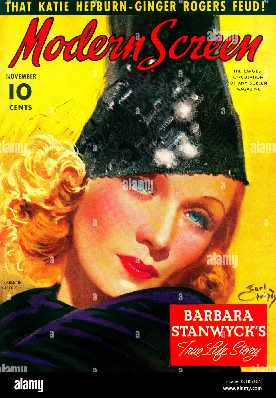 Marlene Dietrich, Modern Screen magazine cover, November 1938 Stock ...
