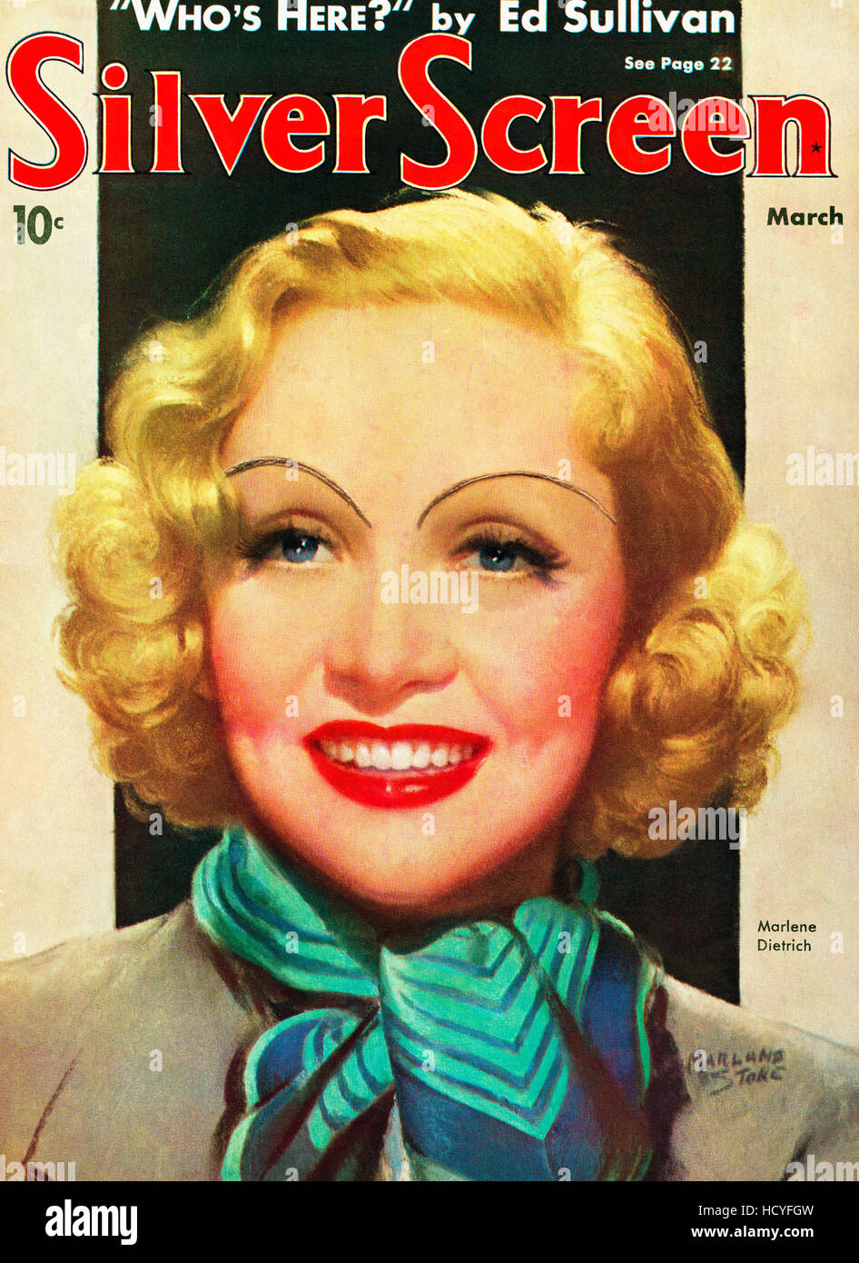 Marlene Dietrich, Silver Screen magazine cover, March 1936 Stock Photo ...