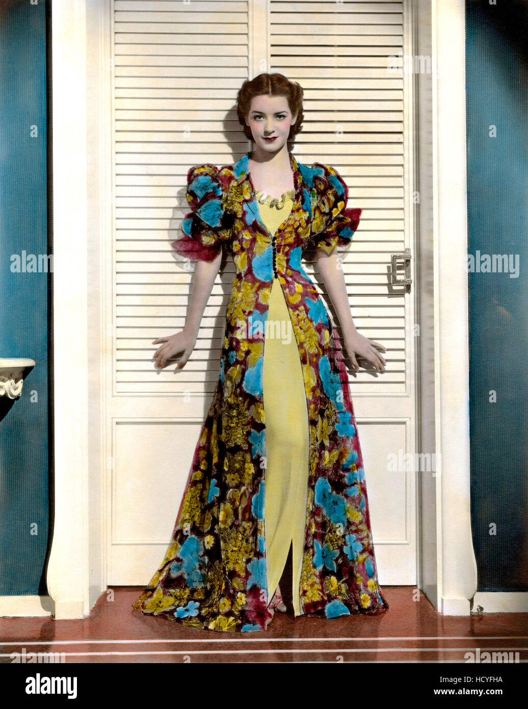Marsha Hunt modeling a two-piece flowered crepe dress, ca. 1930s Stock ...