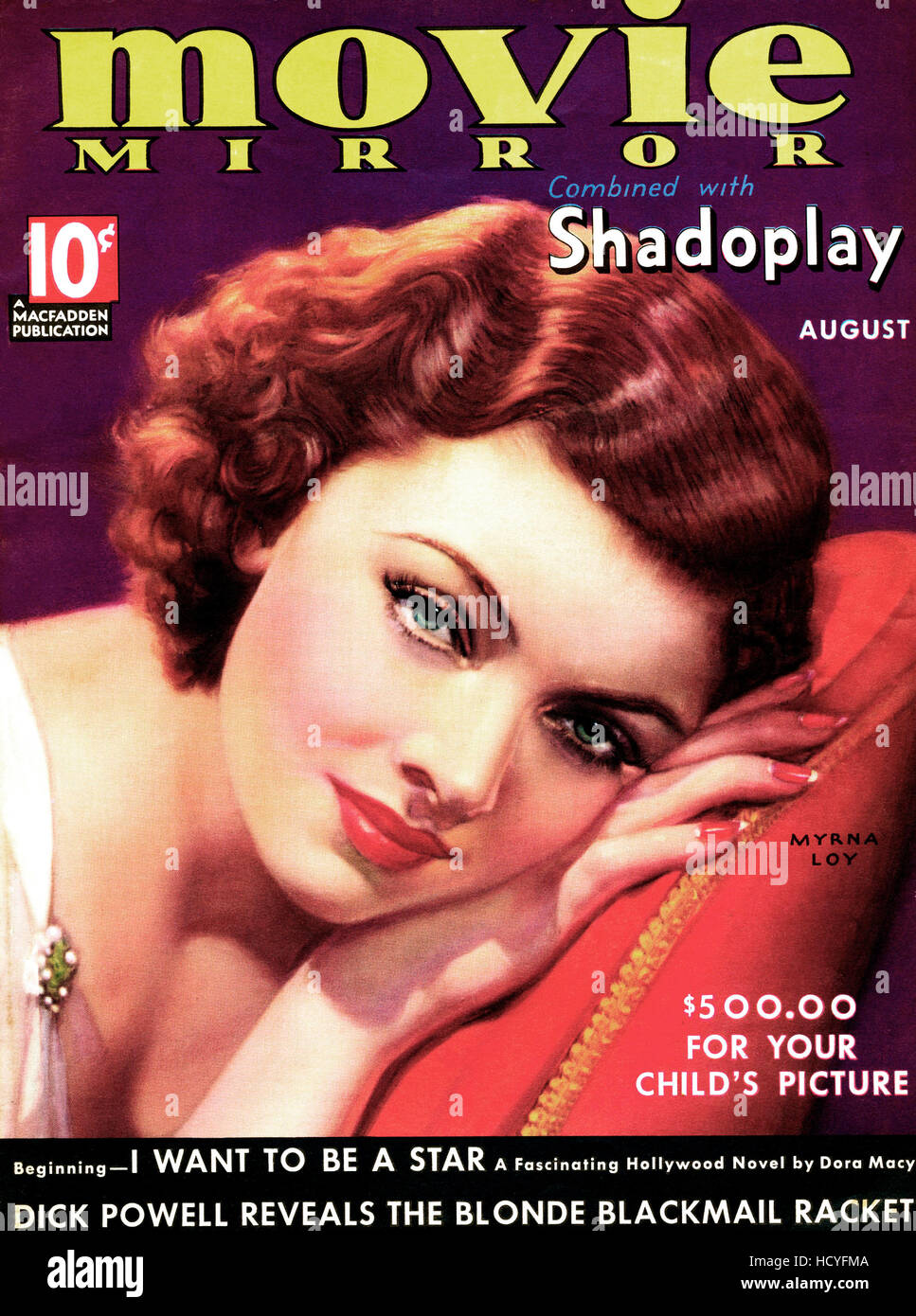 Myrna Loy, Movie Mirror and Shadowplay magazine cover, August 1935 Stock Photo - Alamy