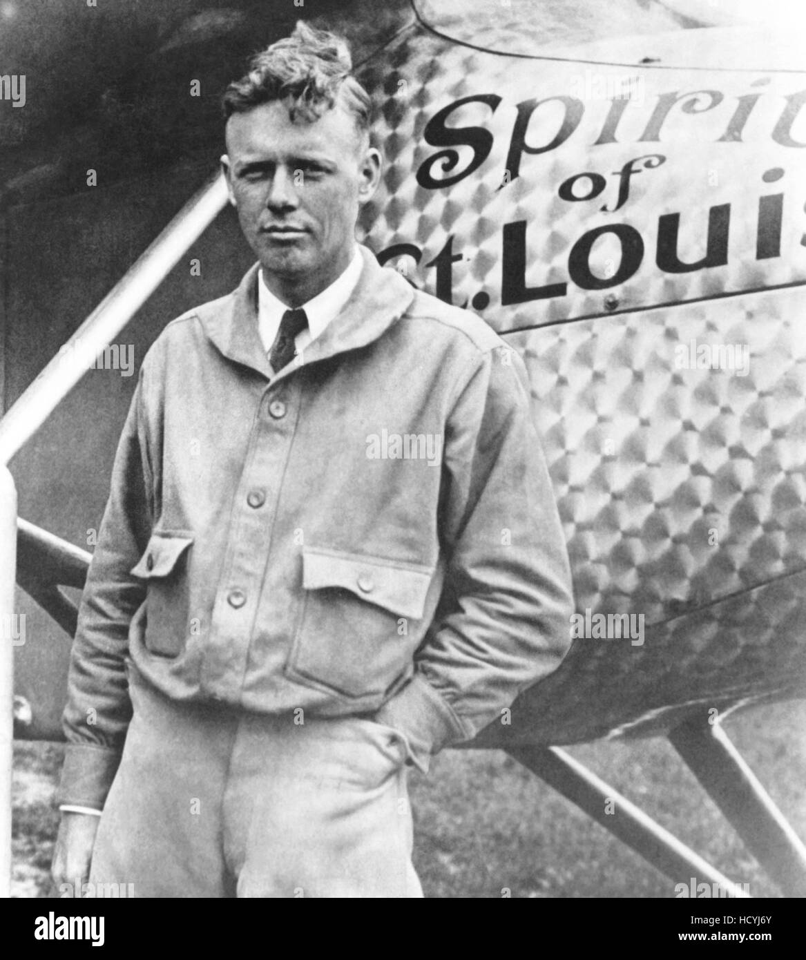 Charles Lindbergh with his airplane The Spirit of St. Louis, ca. 1927 ...