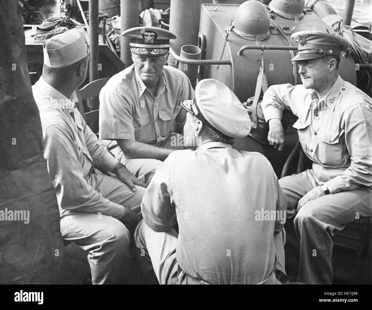 Fleet Admiral Chester Nimitz, facing camera, with Lieutenant General ...