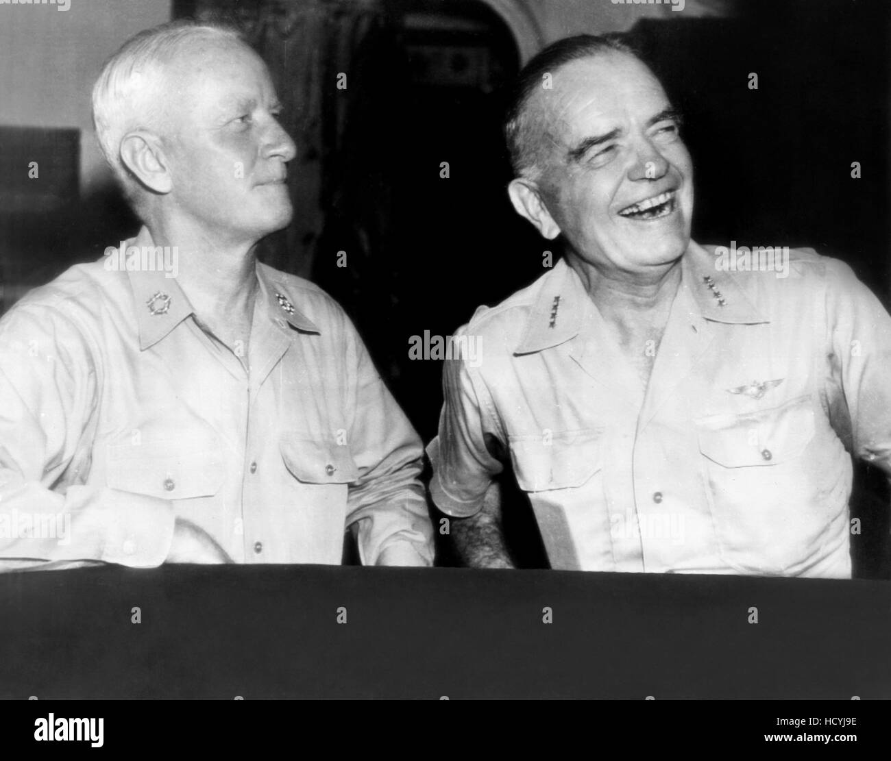 From left, Fleet Admiral Chester Nimitz, Admiral William Halsey, aboard ...