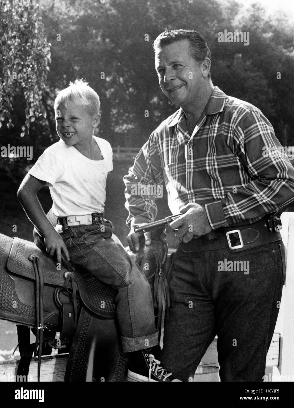 Dick Powell with son Richard Powell, Jr. at their Pacific Palisades ...