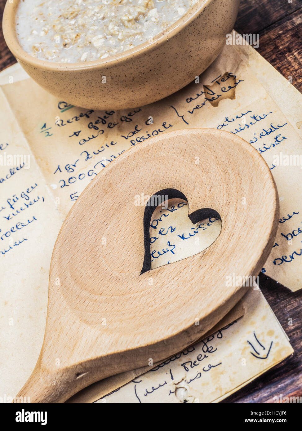 Old recipe with cooking spoon Stock Photo - Alamy