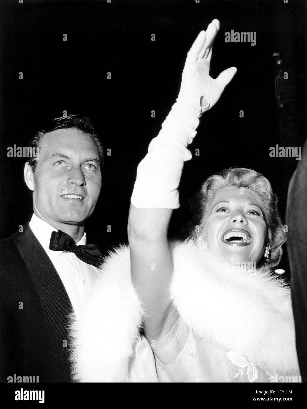 From left: George Montgomery with wife Dinah Shore at a premiere, ca ...