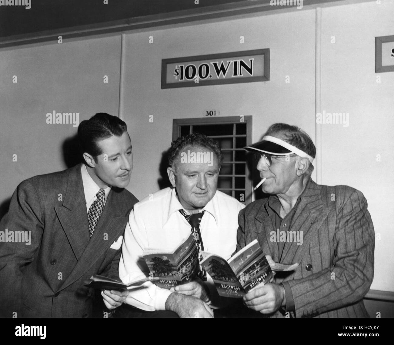 Don Ameche, Frank Borzage, Tony Gaudio, at Hollywood Park, ca. late ...