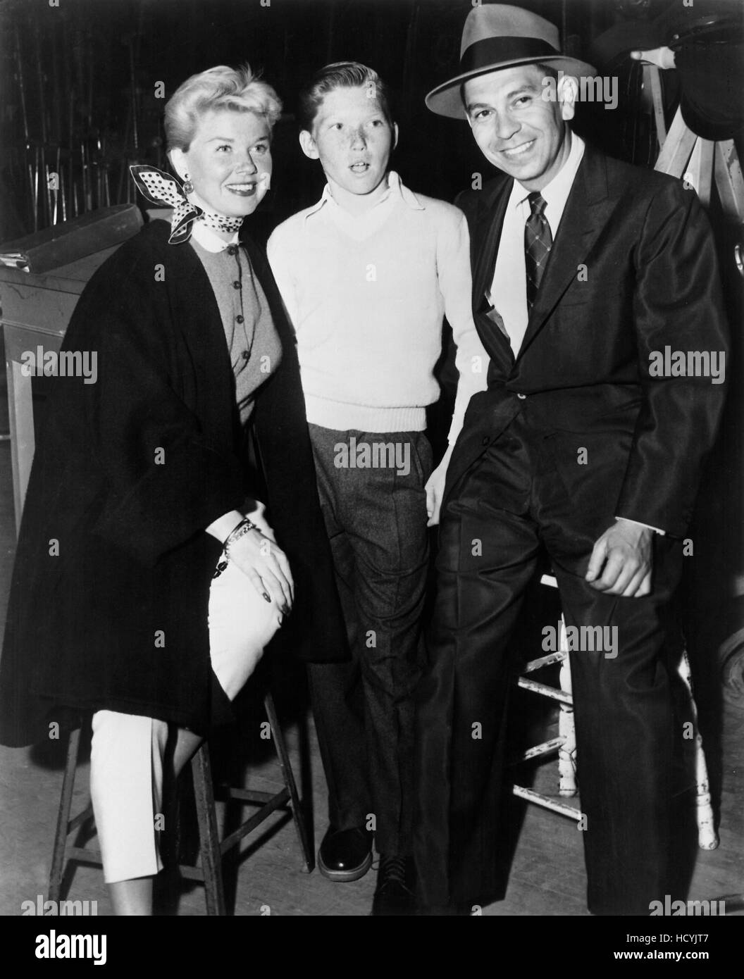 Doris Day, left, and her son Terry Melcher, (age 13), visit Jack Webb ...