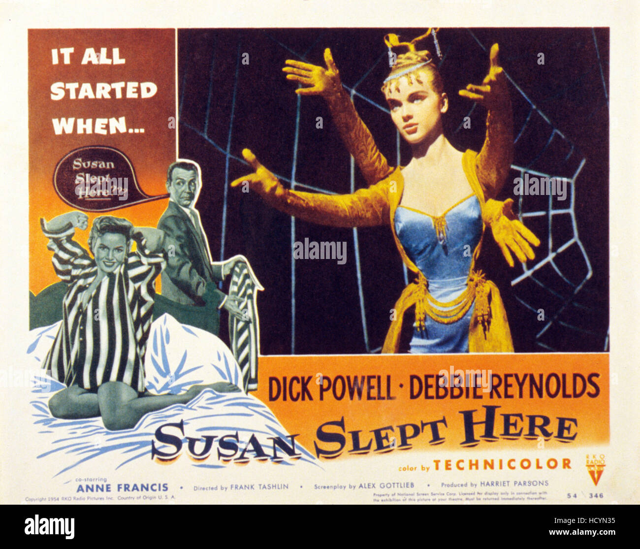 SUSAN SLEPT HERE, lobbycard, border l-r: Debbie Reynolds, Dick Powell ...