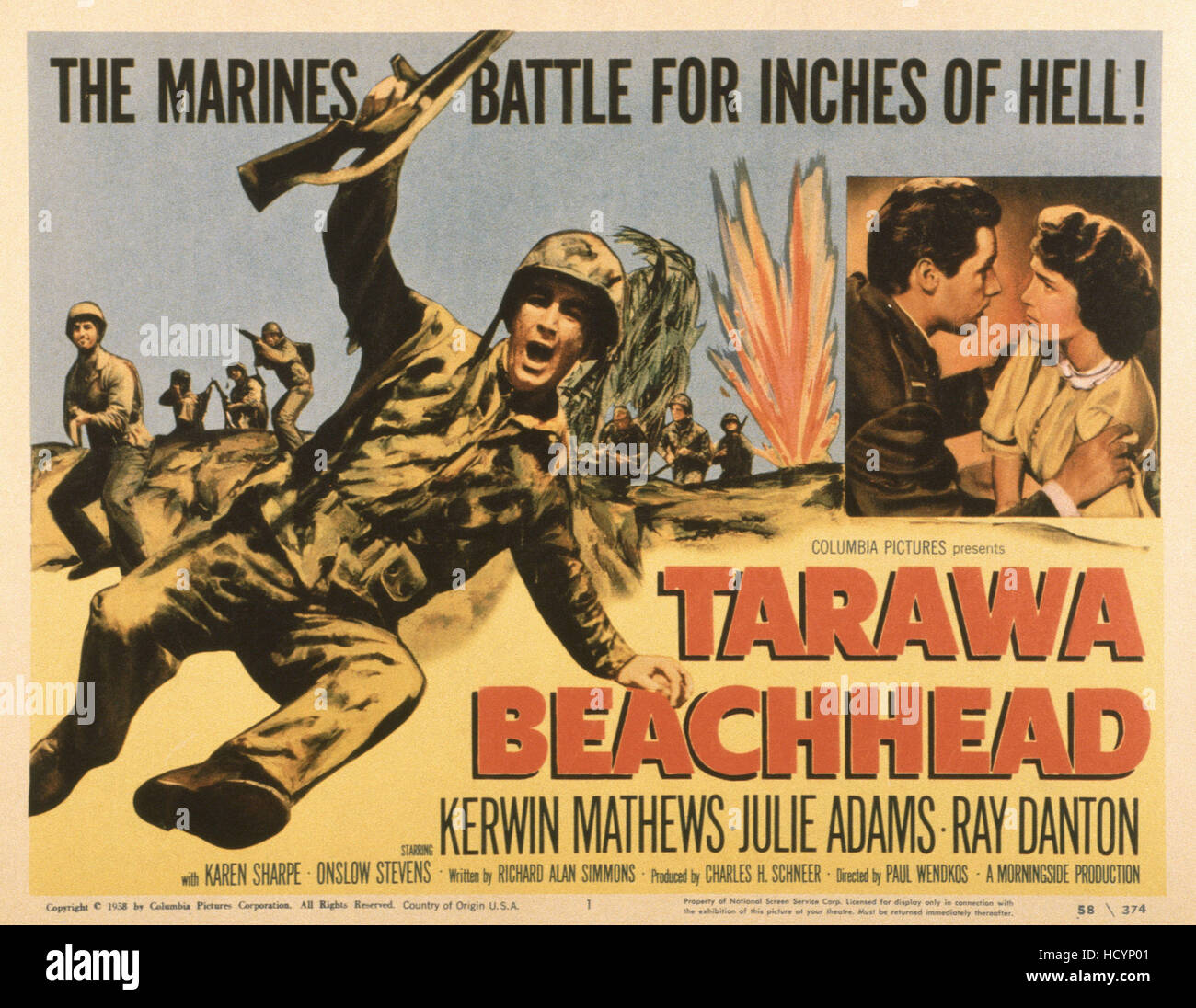 TARAWA BEACHHEAD, US poster, Ray Danton (front), face to face from left: Kerwin Mathews, Julie ...