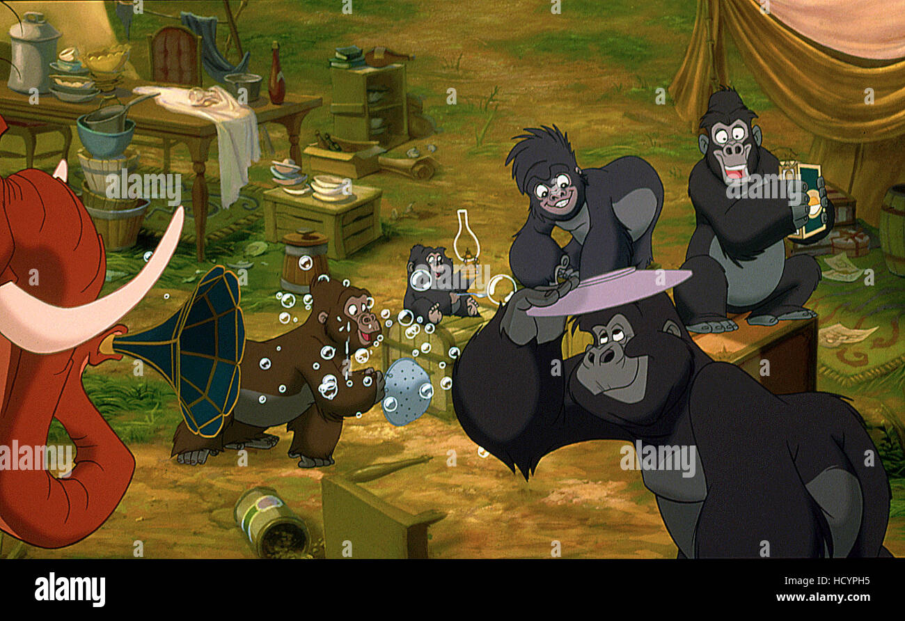 TARZAN, Tantor the elephant, Terk the gorilla, 1999, making music at ...