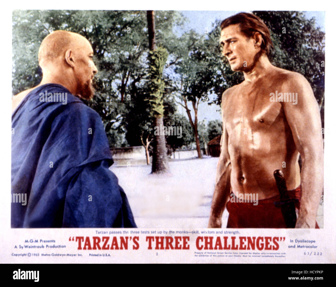 TARZAN'S THREE CHALLENGES, right: Jock Mahoney (as Tarzan) on lobbycard ...