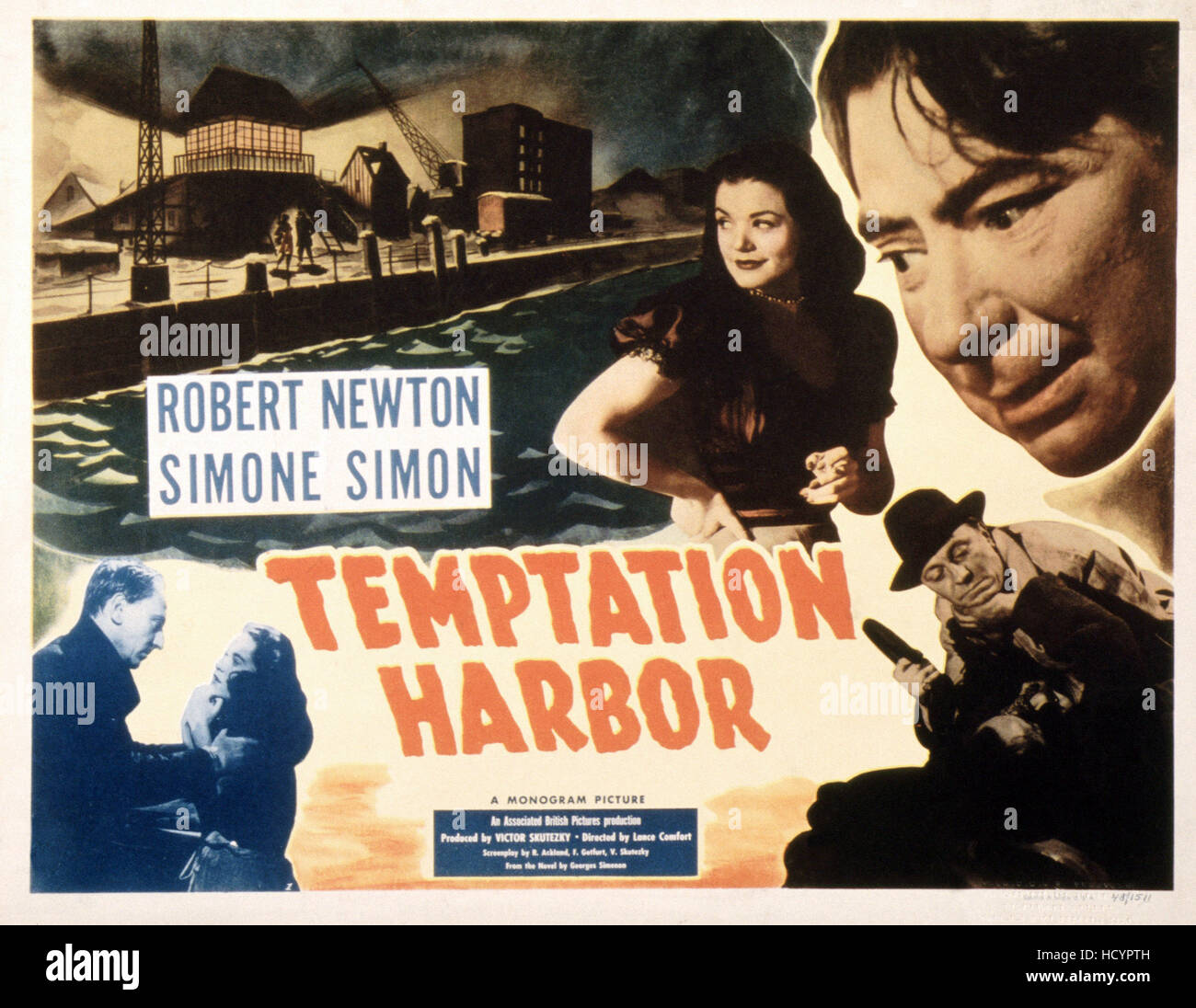 TEMPTATION HARBOR, (aka TEMPTATION HARBOUR), US poster, top from left: Simone Simon, Robert ...