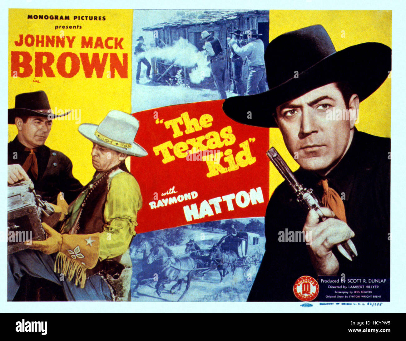 THE TEXAS KID, US poster, from left: Johnny Mack Brown, Raymond Hatton ...