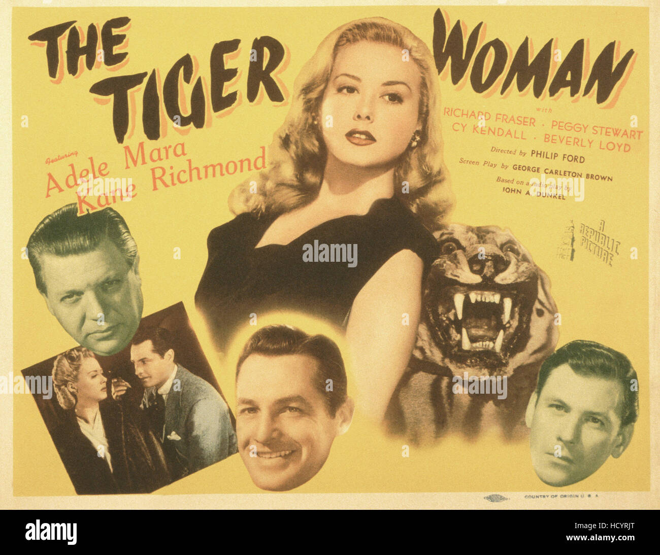 THE TIGER WOMAN, US poster, Adele Mara (center), heads from left: Cy ...