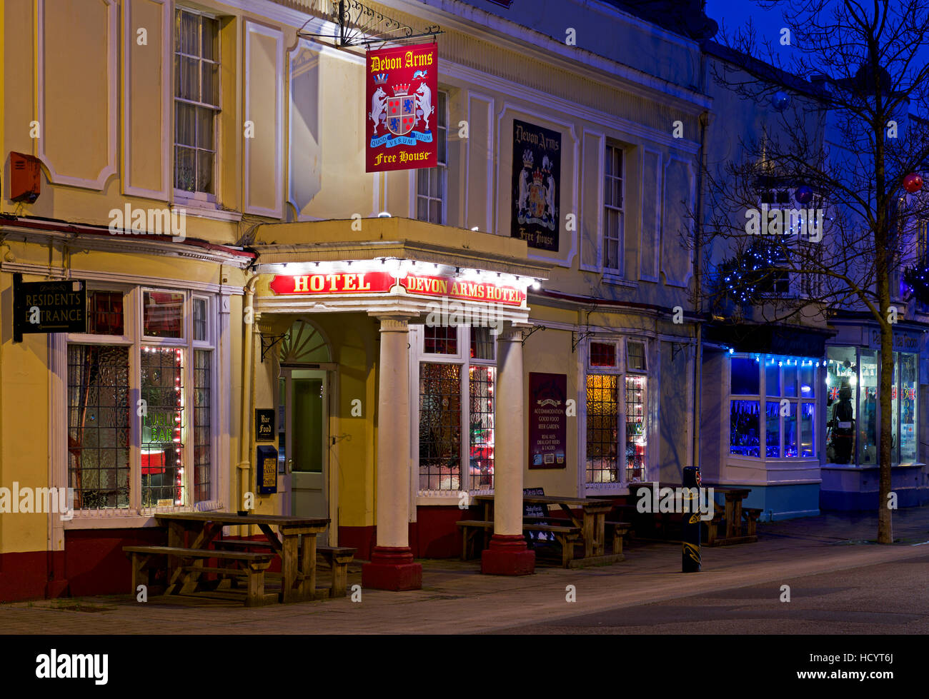 The Devon Arms Hotel at night, Teignmouth, Devon, England UK Stock ...