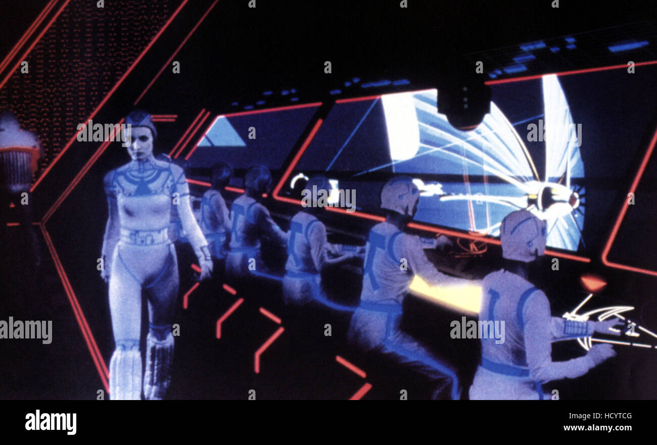 TRON, Cindy Morgan, 1982, working with futuristic computers Stock Photo ...
