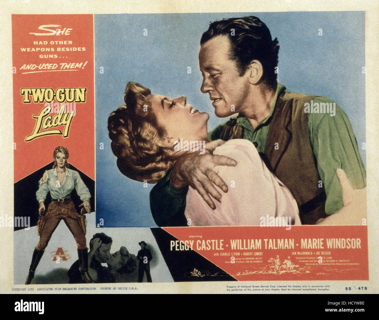 TWO-GUN LADY, US lobbycard, from left: Peggie Castle, William Talman ...