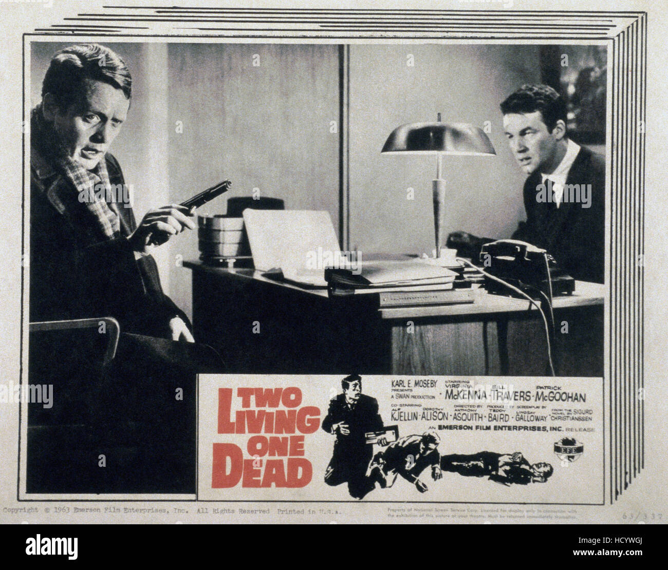 TWO LIVING, ONE DEAD, US lobbycard, from left: Patrick McGoohan, Bill ...