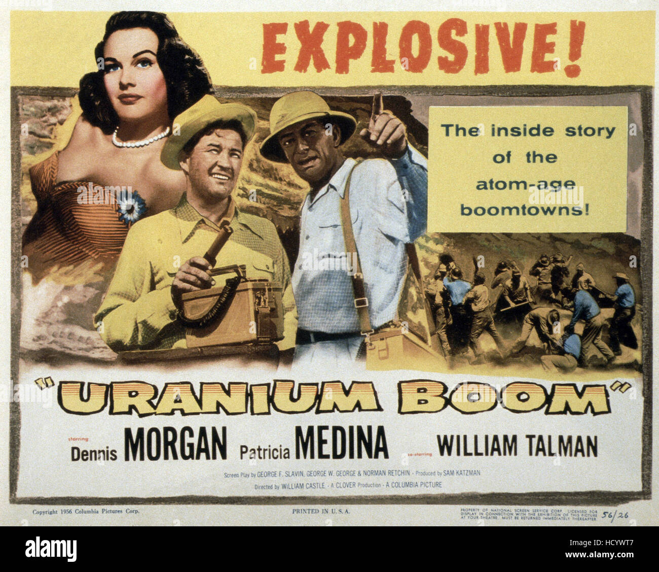 URANIUM BOOM, US poster, from left: Patricia Medina, Dennis Morgan, William Talman, 1956 Stock ...