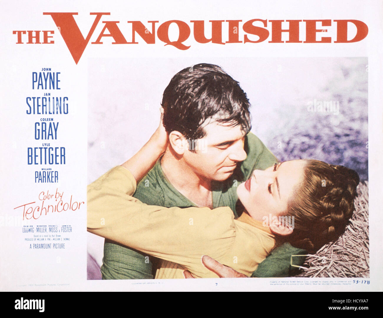 THE VANQUISHED, US lobbycard, from left: John Payne, Coleen Gray, 1953 ...