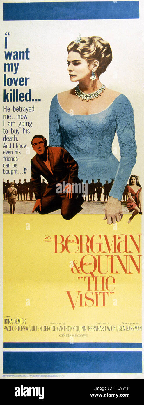 THE VISIT, US poster, from left: Anthony Quinn, Ingrid Bergman, Irina ...