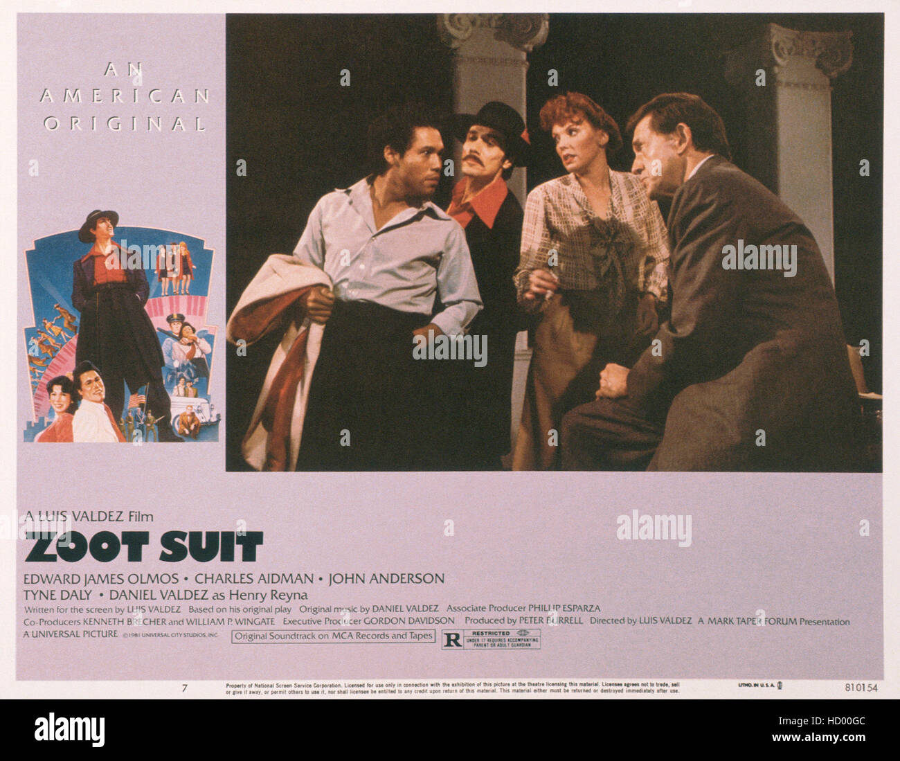 ZOOT SUIT, US lobbycard, Daniel Valdez, Edward James Olmos, Tyne Daly ...