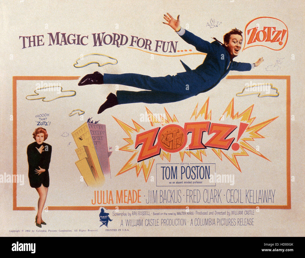 ZOTZ!, US lobbycard, from left: Julia Meade, Tom Poston, 1962 Stock ...