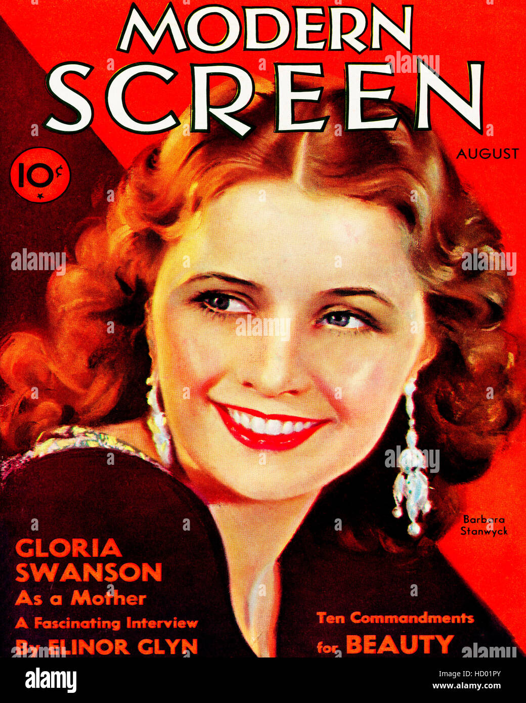 Barbara Stanwyck, Modern Screen magazine cover, August 1932 Stock Photo ...