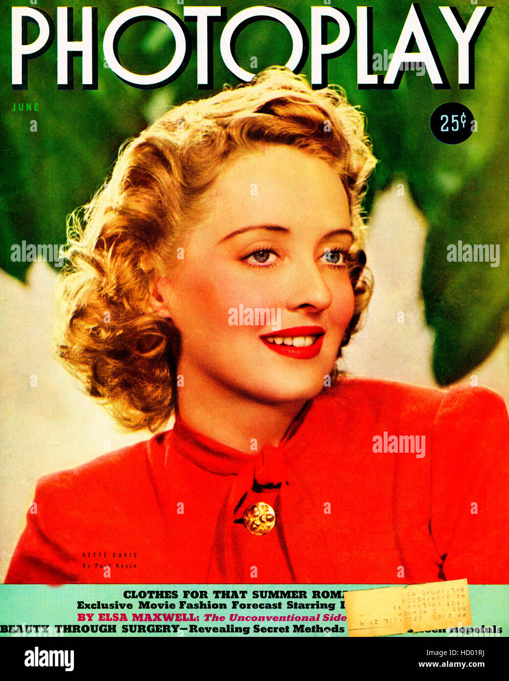 Bette Davis, Photoplay magazine cover, June 1939 Stock Photo - Alamy