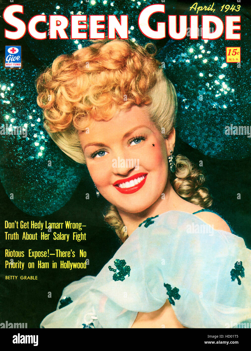 Betty Grable, Screen Guide magazine cover, April 1943 Stock Photo - Alamy