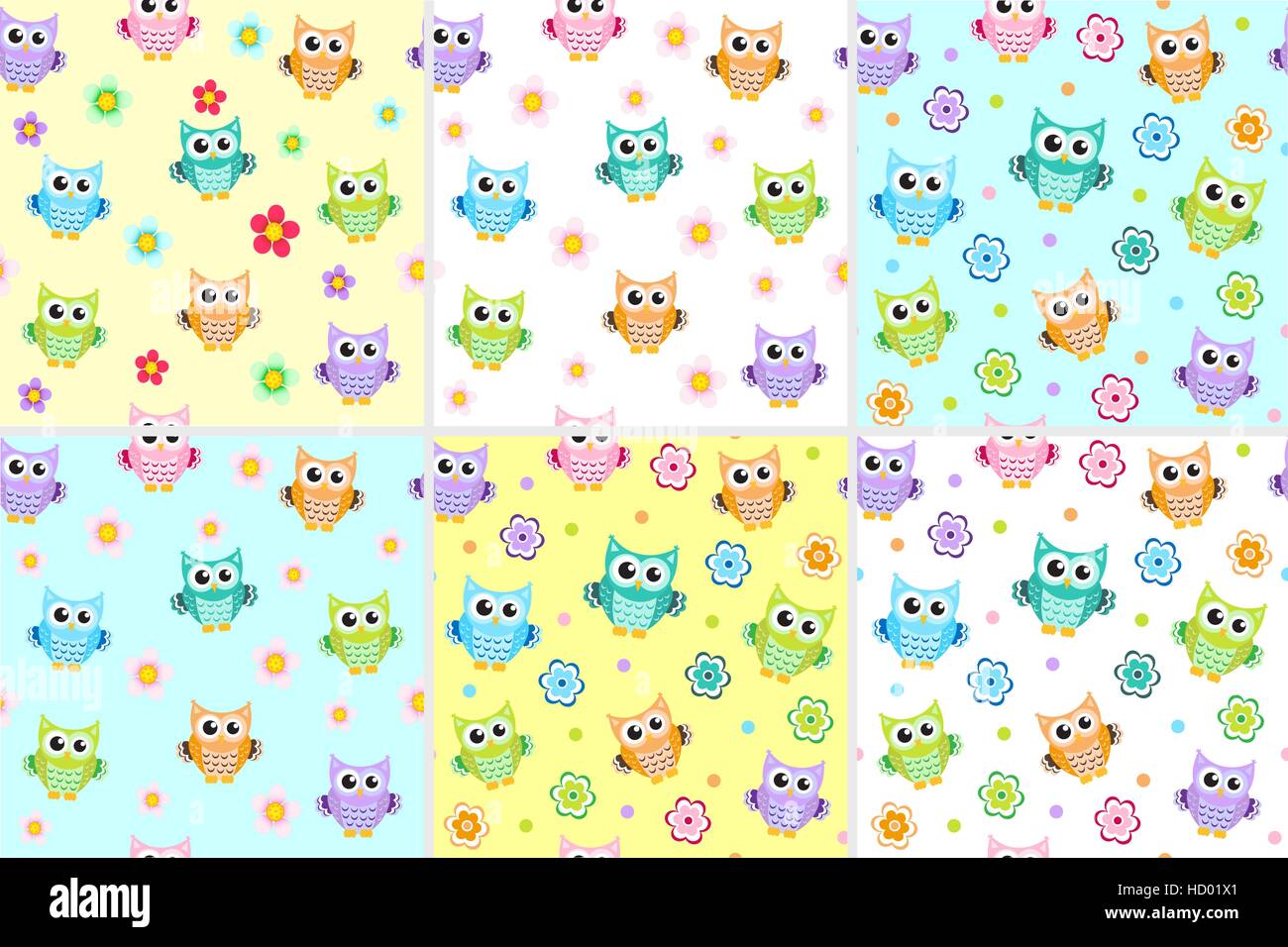 Kids seamless pattern with owls. Owl endless background, texture ...