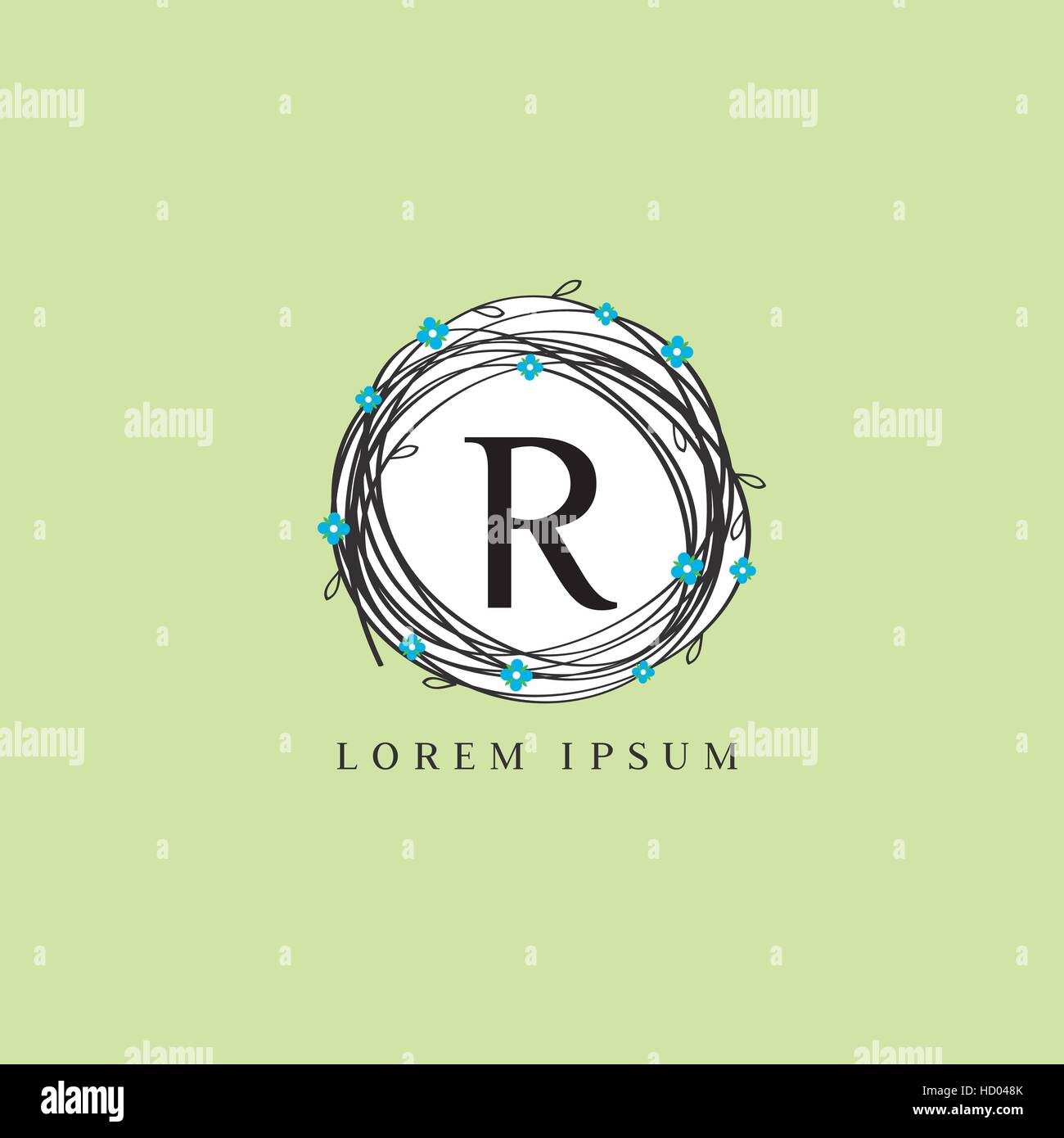 Logo template vector representing wreath and the letter R. Nest linear ...