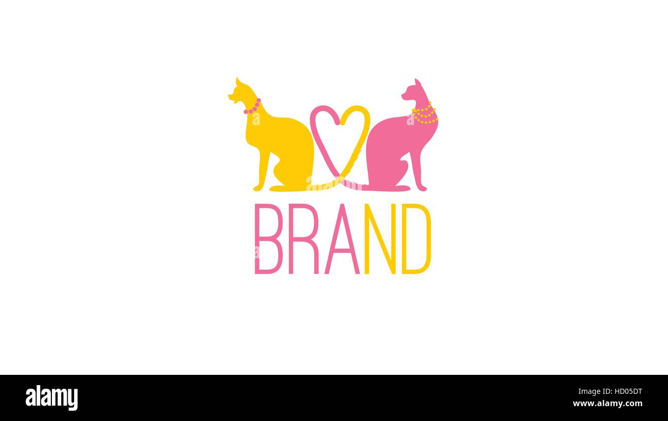 Two cats, their tails making a heart vector logo design template Stock ...