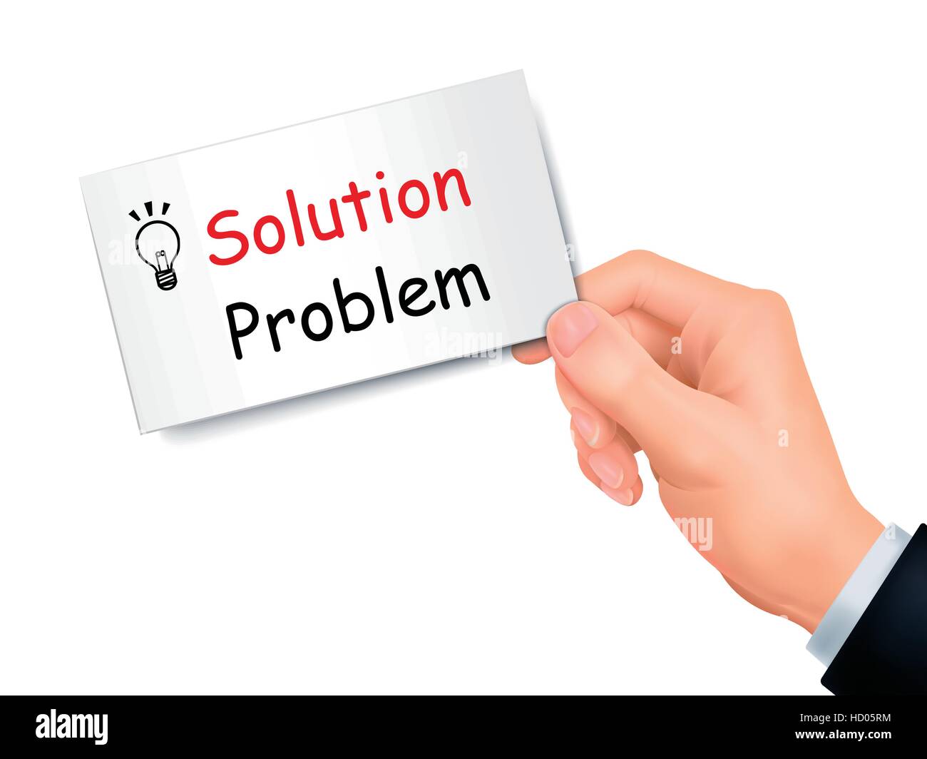 solution and problem card in hand isolated over white background Stock ...