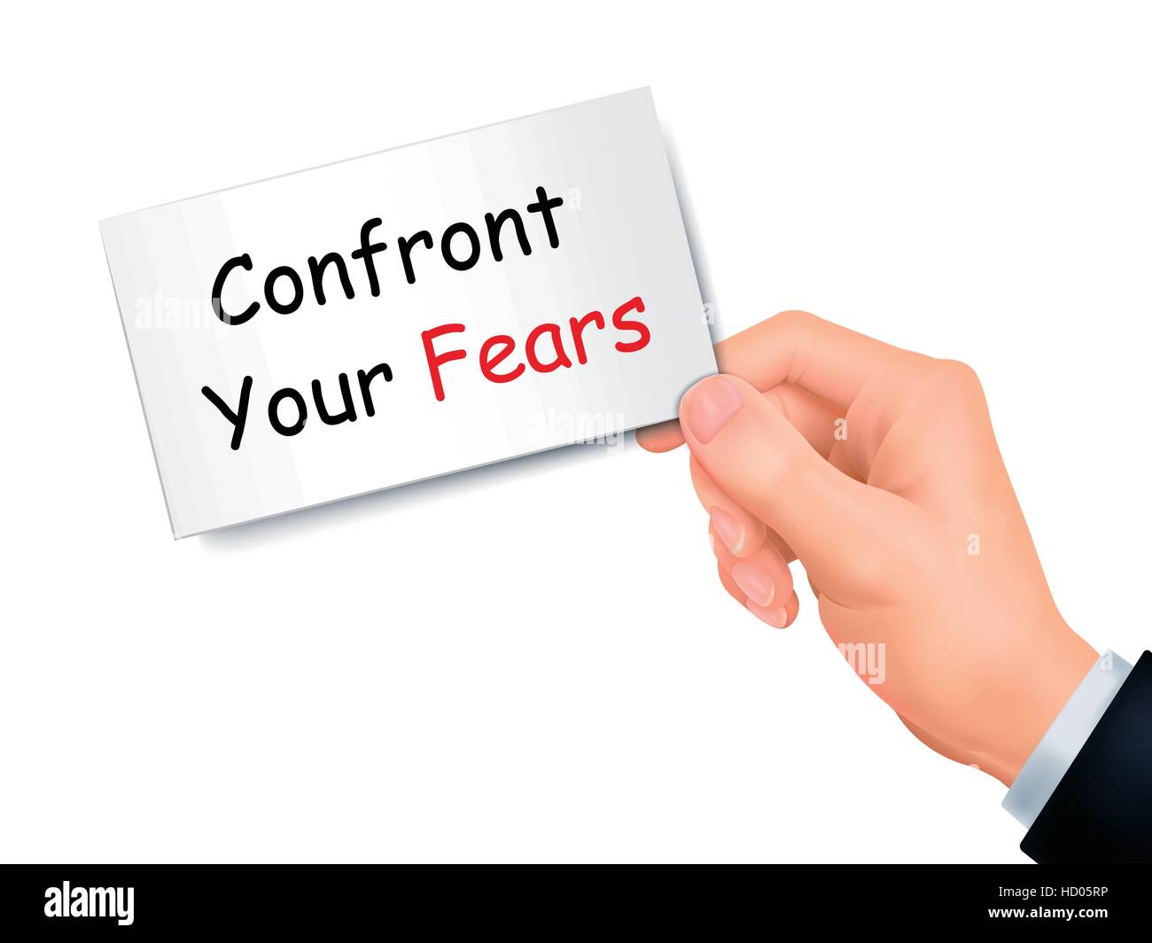 confront your fears card in hand isolated over white background Stock ...